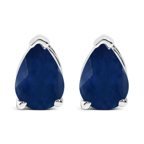 HAUS OF BRILLIANCE 14k Gold Pear Gemstone Stud Earrings - Blue Sapphire | White